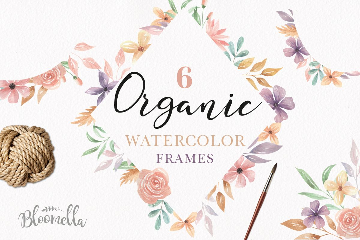 Organic Frames Watercolor Floral Border Flowers Pastels