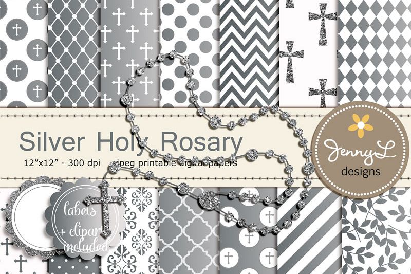 Gold Rosary Baptism Digital Papers and Clipart, First Communion ...