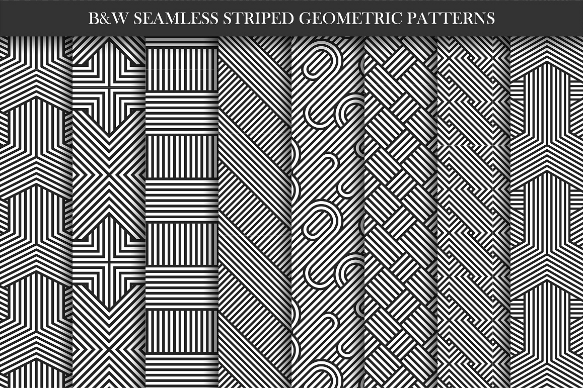 Geometric striped seamless patterns. (28012) | Backgrounds | Design Bundles