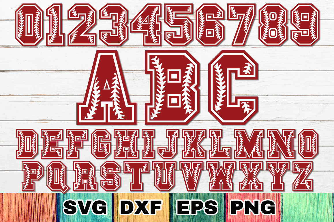 Baseball Softball Letters Full A Z Alphabet Numbers SVG