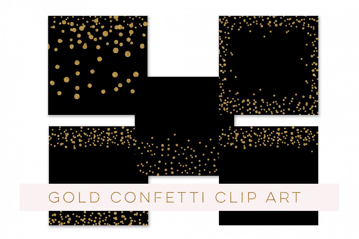 Confetti Clipart, Confetti Clip Art, Confetti Overlay, Black Gold ...