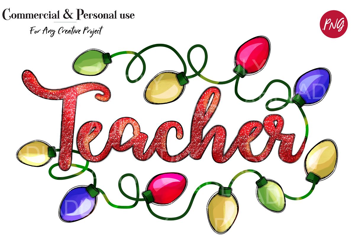 Teacher Christmas Lights Clipart for Sublimation