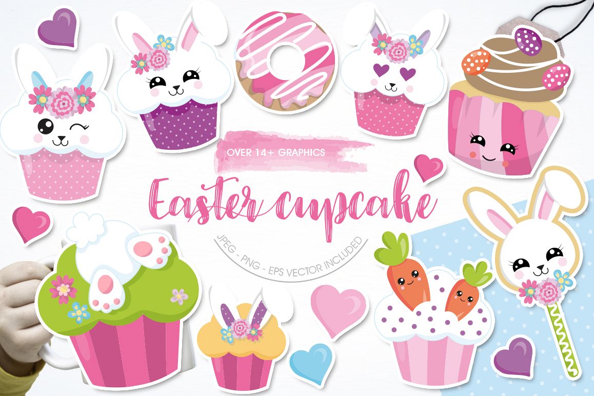 Easter cupcakes graphics and illustrations, vector