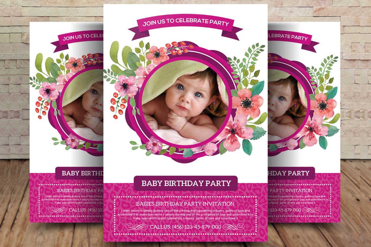 Baby Birthday Party Flyer (511824) | Flyers | Design Bundles