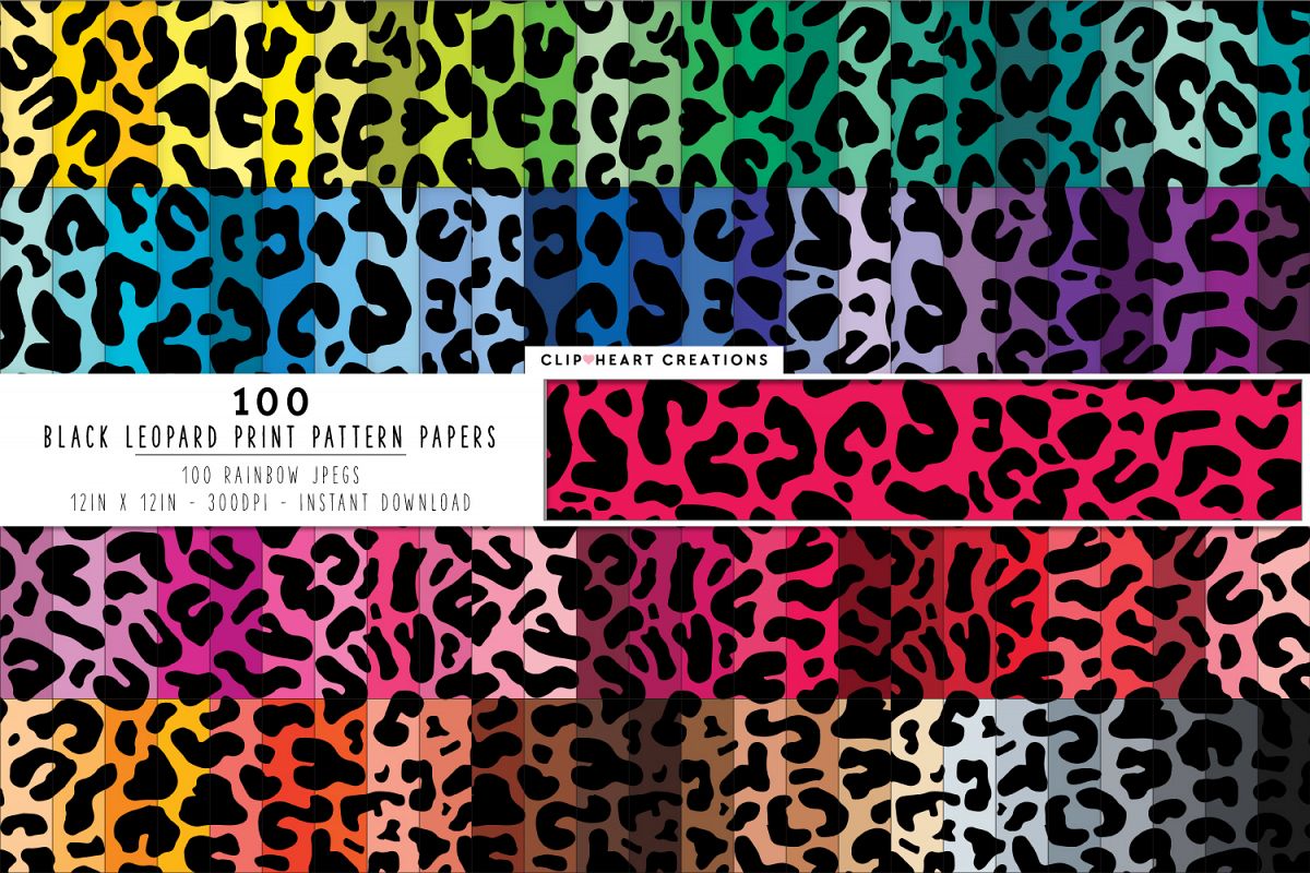 100 Leopard Print Pattern Digital Papers - rainbow colors (118963 ...