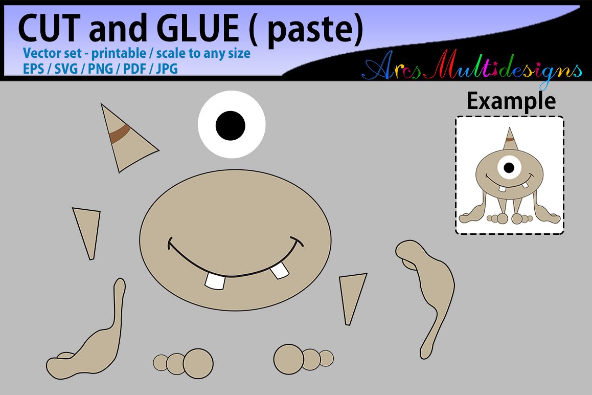 Monster cut and glue craft vector / monster cut and paste craft set ...