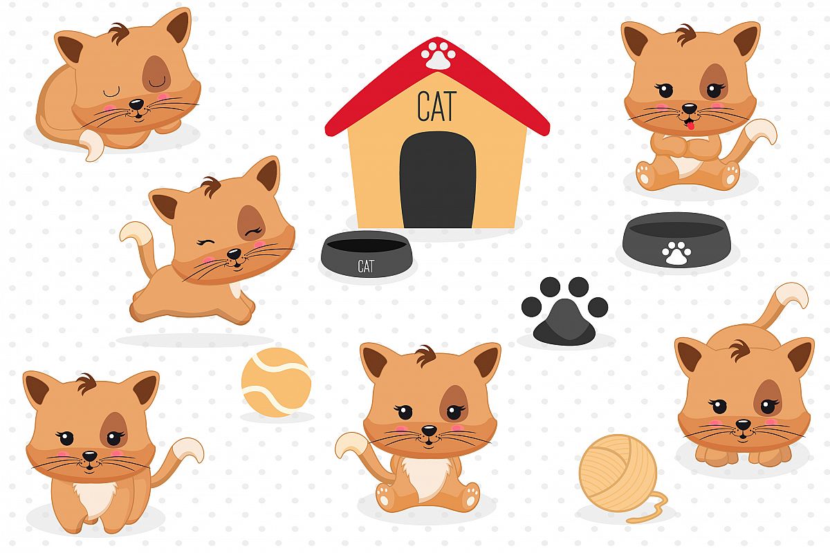 Kitten clipart set, Cat graphics (25707) | Illustrations | Design Bundles