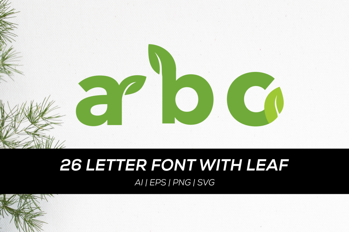 26 letter font with leaf (39164) | Logos | Design Bundles