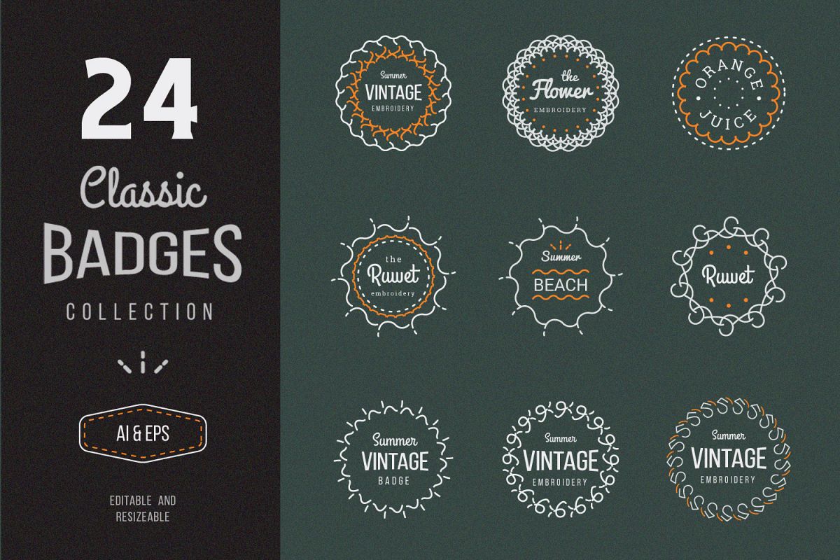 24 Vintage Circle Badges