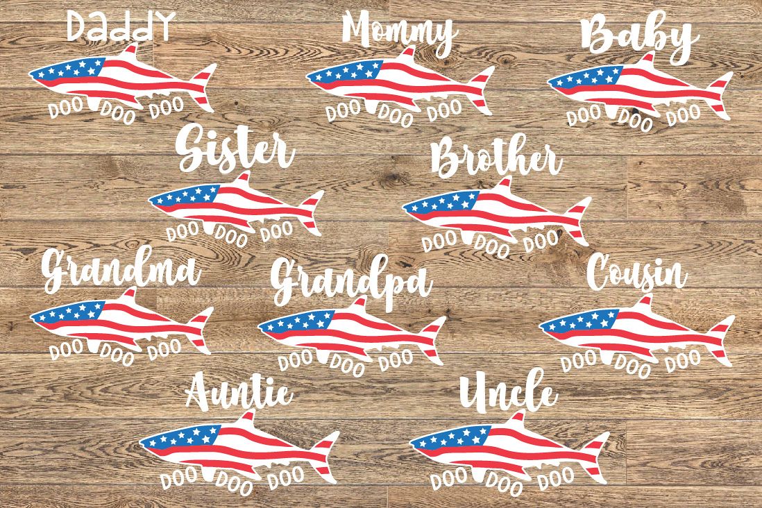 All Family Shark USA Flag Doo Doo Doo SVG 4th of July 1451S (274608 ...