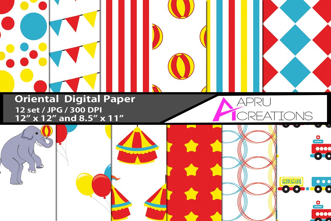 circus digital papers, circus pattern, digital papers, high quality 300 ...