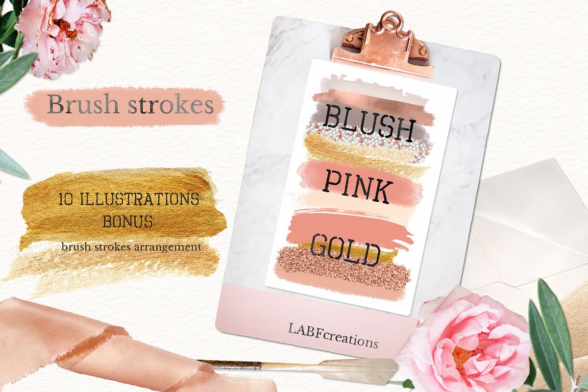Blush pink gold Brush strokes. Blush pink colors palette. (104098 ...
