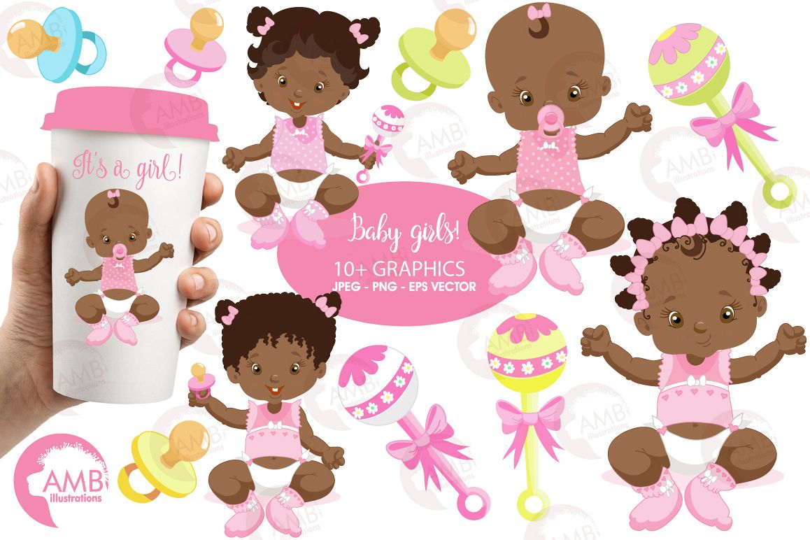 Baby Girl dark skin tone, clipart, graphics and illustrations AMB-835
