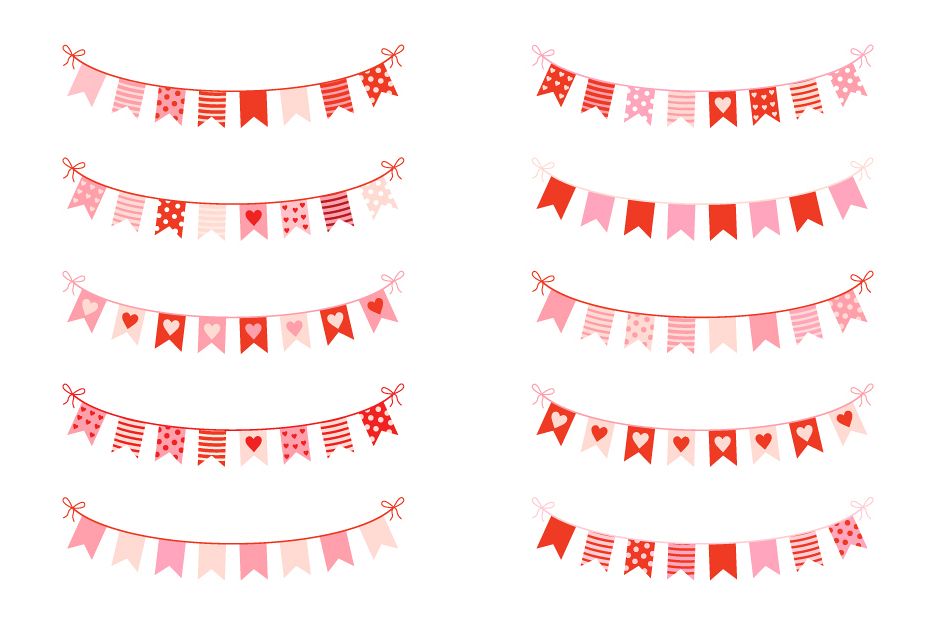 Cute love bunting clipart, Valentine banners clip art - birthday flags ...