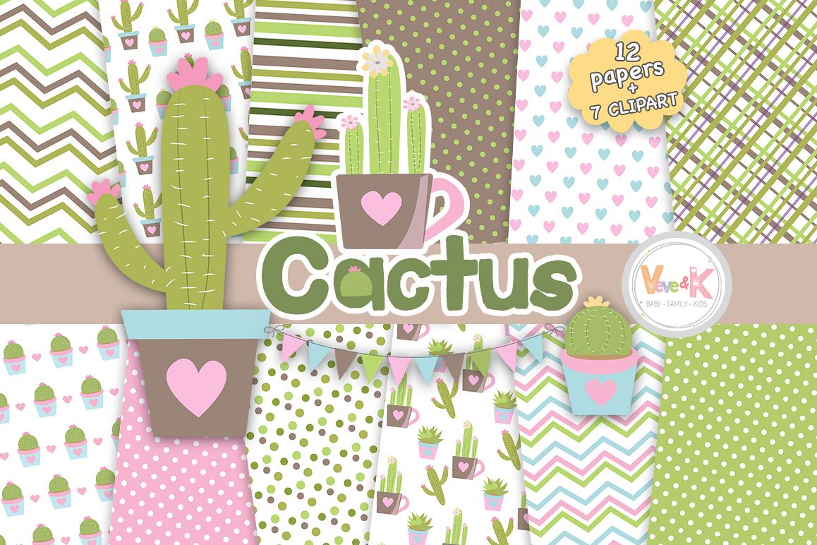 Cactus Digital Papers, Cactus Clipart, Cute Cactus Clipart, Succulent ...
