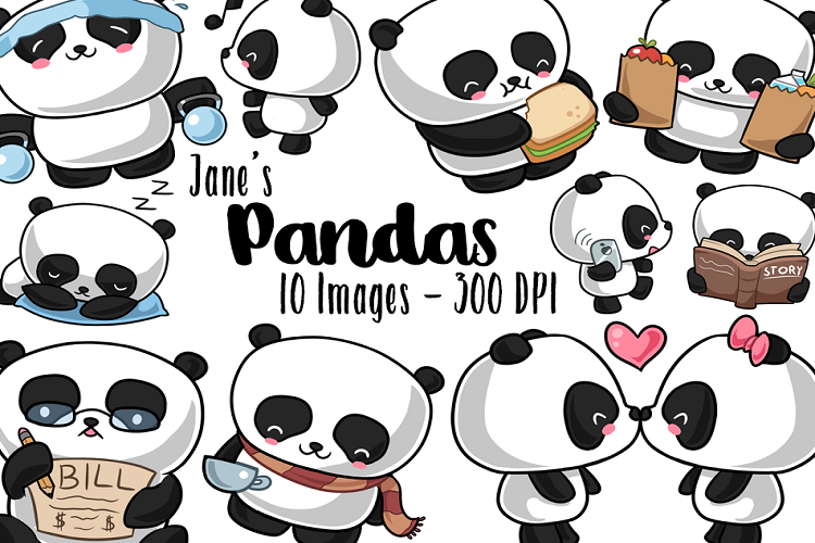 Kawaii Pandas Clipart (127160) | Illustrations | Design Bundles