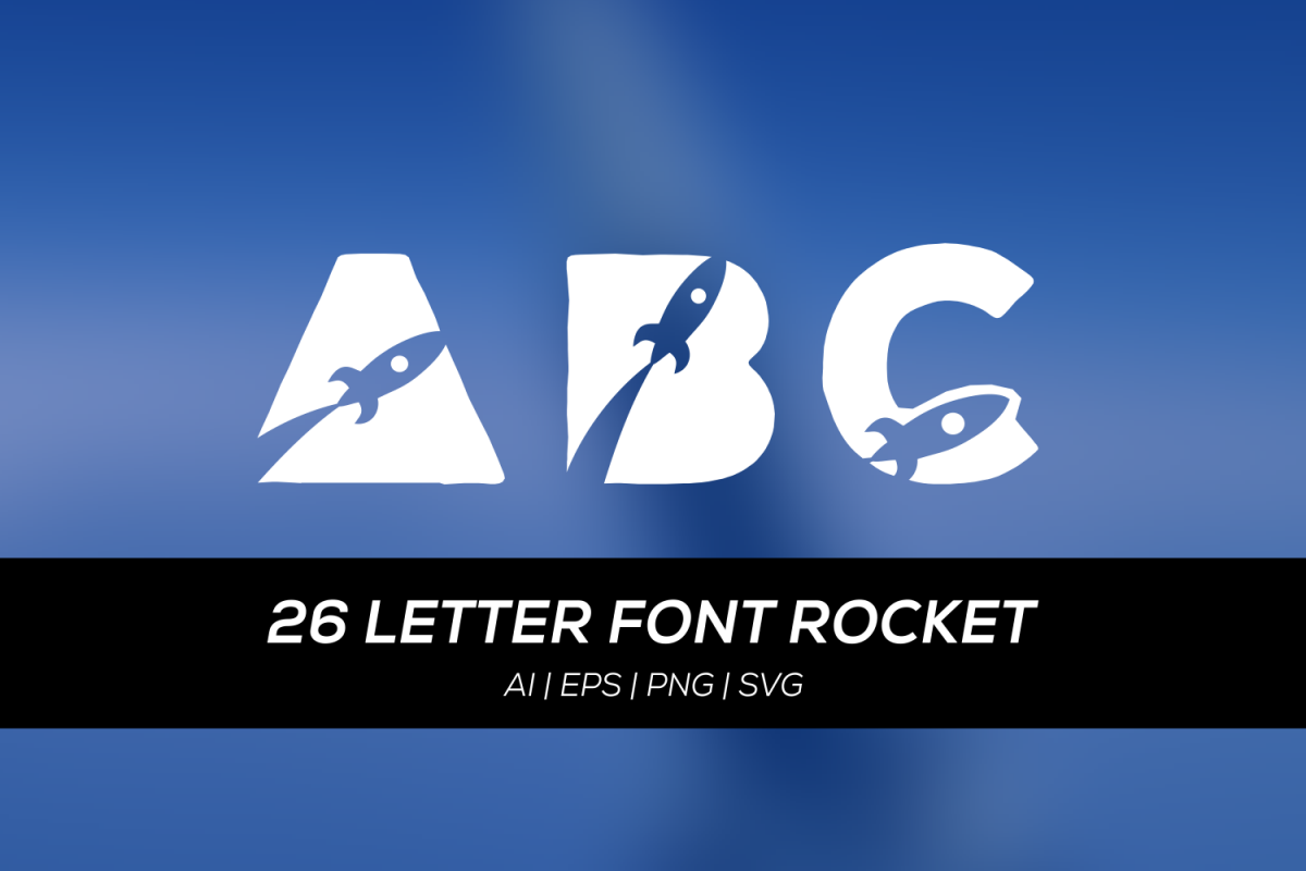 26 letter font with rocket