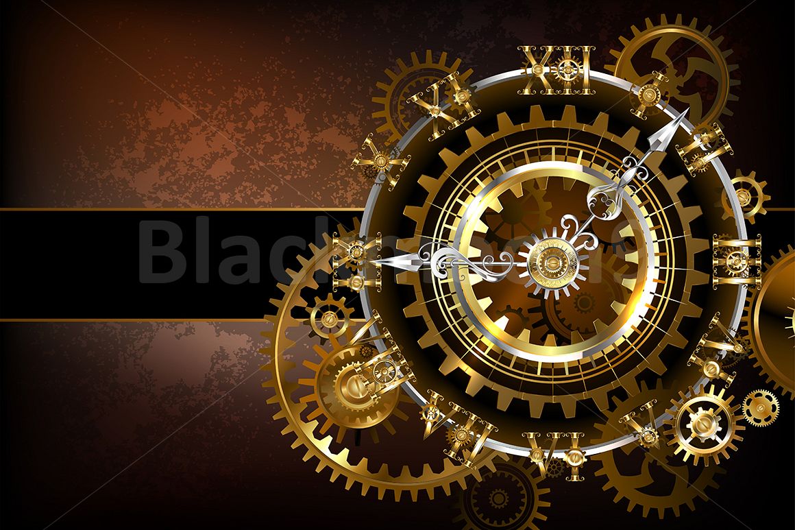 Clock with Gears ( Steampunk ) (38021) | Illustrations | Design Bundles