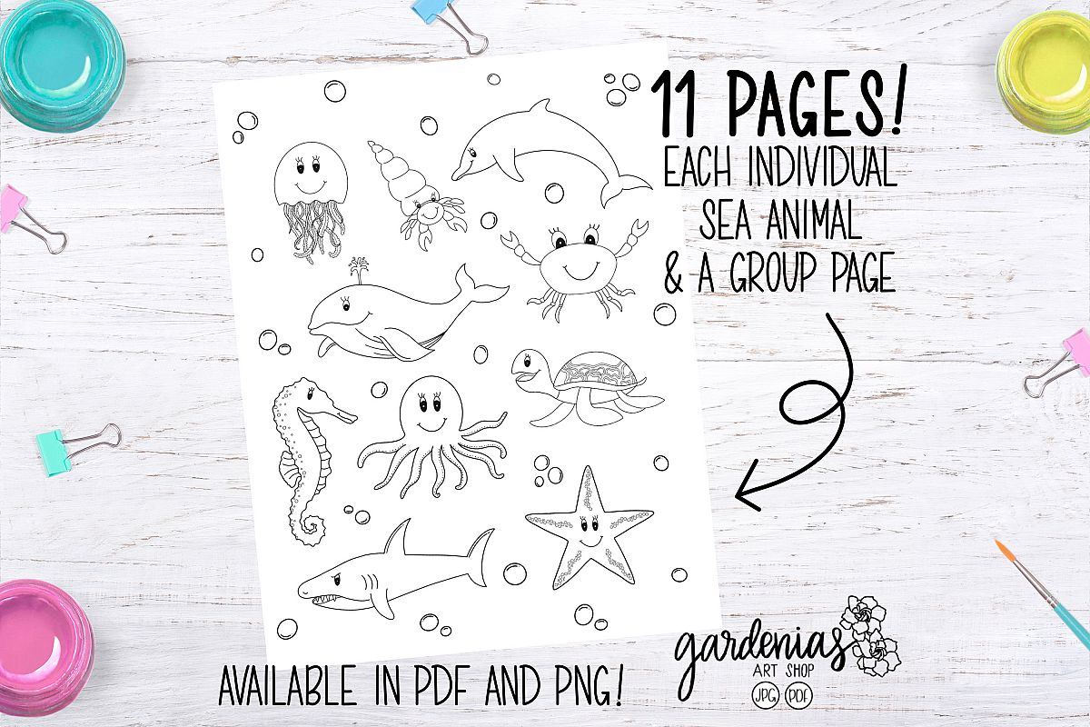 Sea Animals Coloring Pages | Ocean Life Digital Coloring (518366 ...