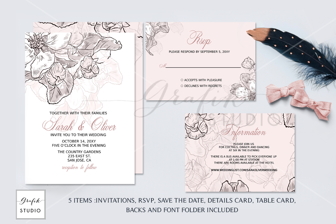 Blush Pink Floral Wedding Invitation Template 66018 Card Making 