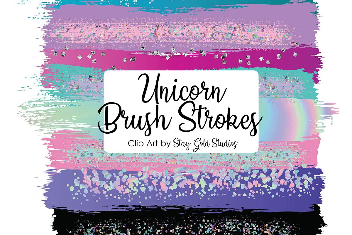 Unicorn Brush Strokes Clipart Pack (102086) | Objects | Design Bundles