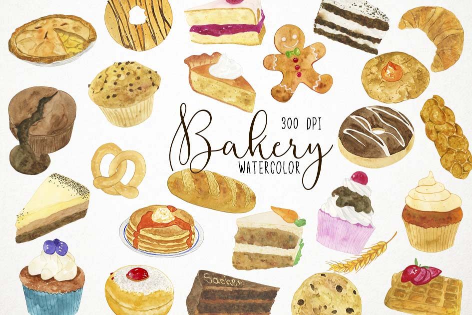 Watercolor Bakery Clipart, Bakery Clip Art, Bakery PNG (260493 ...