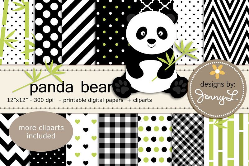 Panda Bear Digital Papers and panda Clipart, Bamboo (85419 ...
