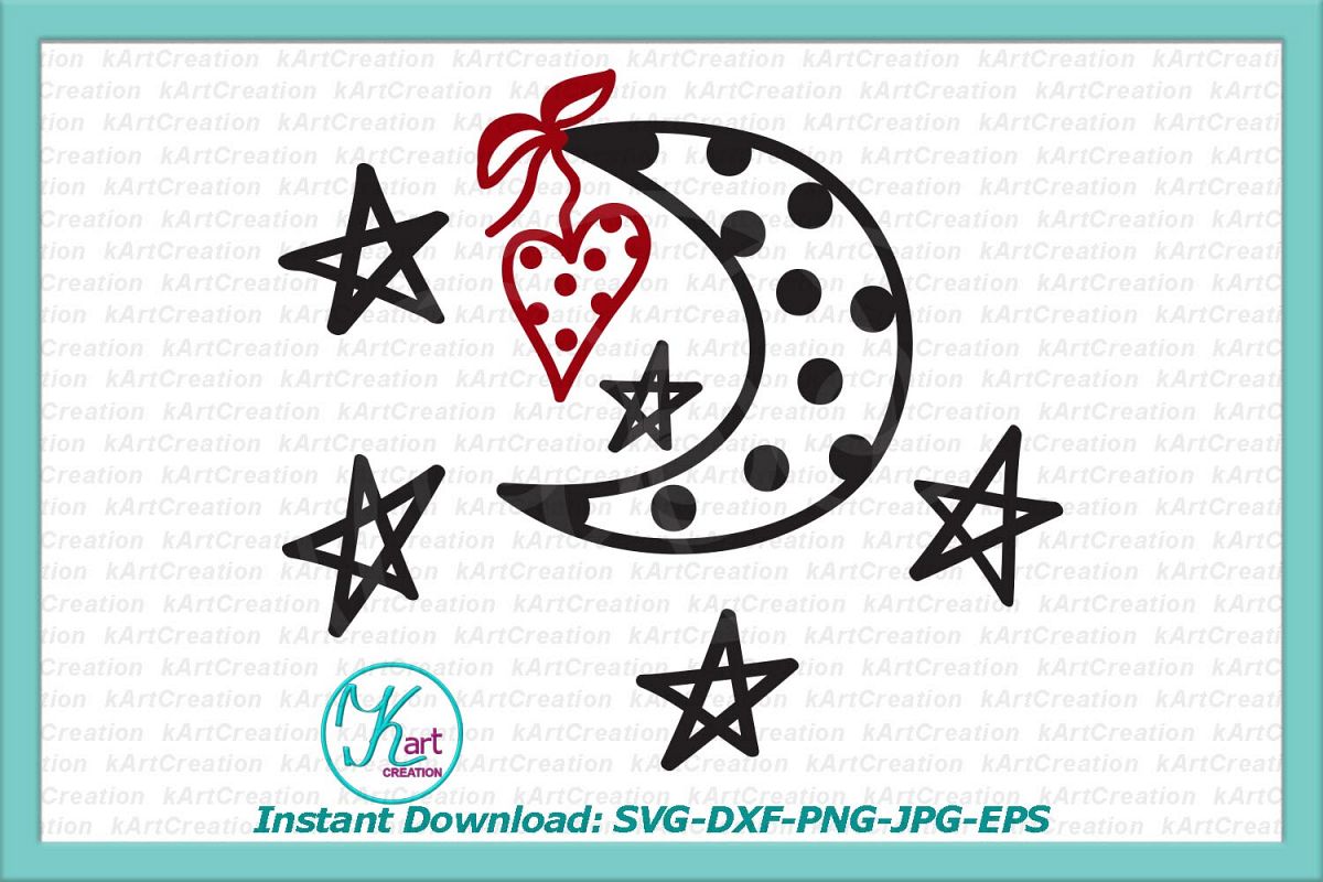 moon and stars heart hand drawn svg dxf file doodles