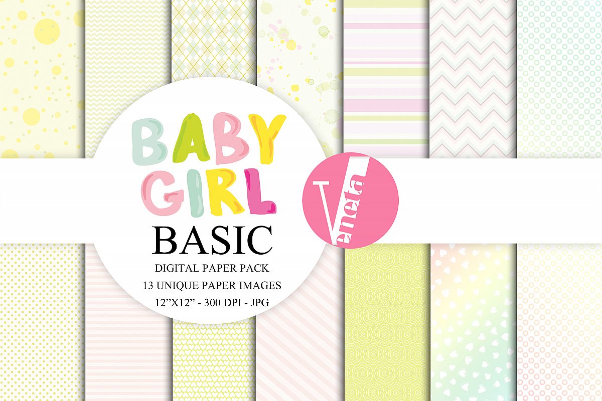 Baby Girl Basic Digital Paper Pack Instant Download Printable Baby Girl ...