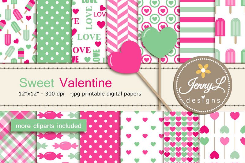 Valentine Candies Digital papers and clipart, Sweet Lollipops, Popsicle ...