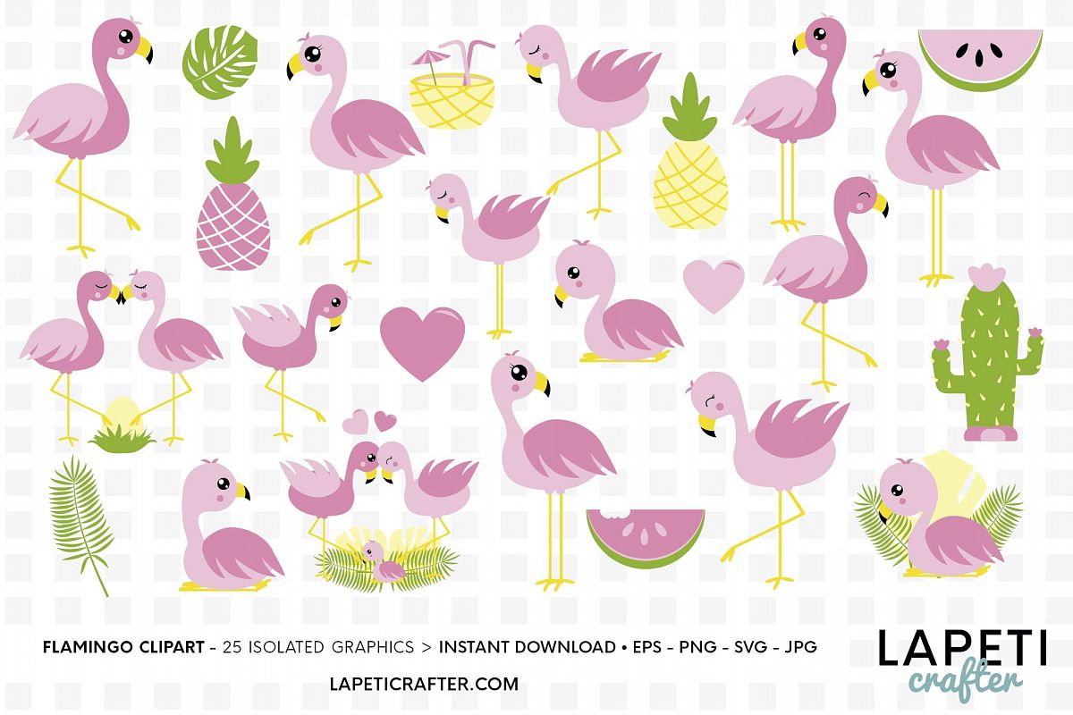 Pink flamingo illustration, summer clipart, tropical vector
