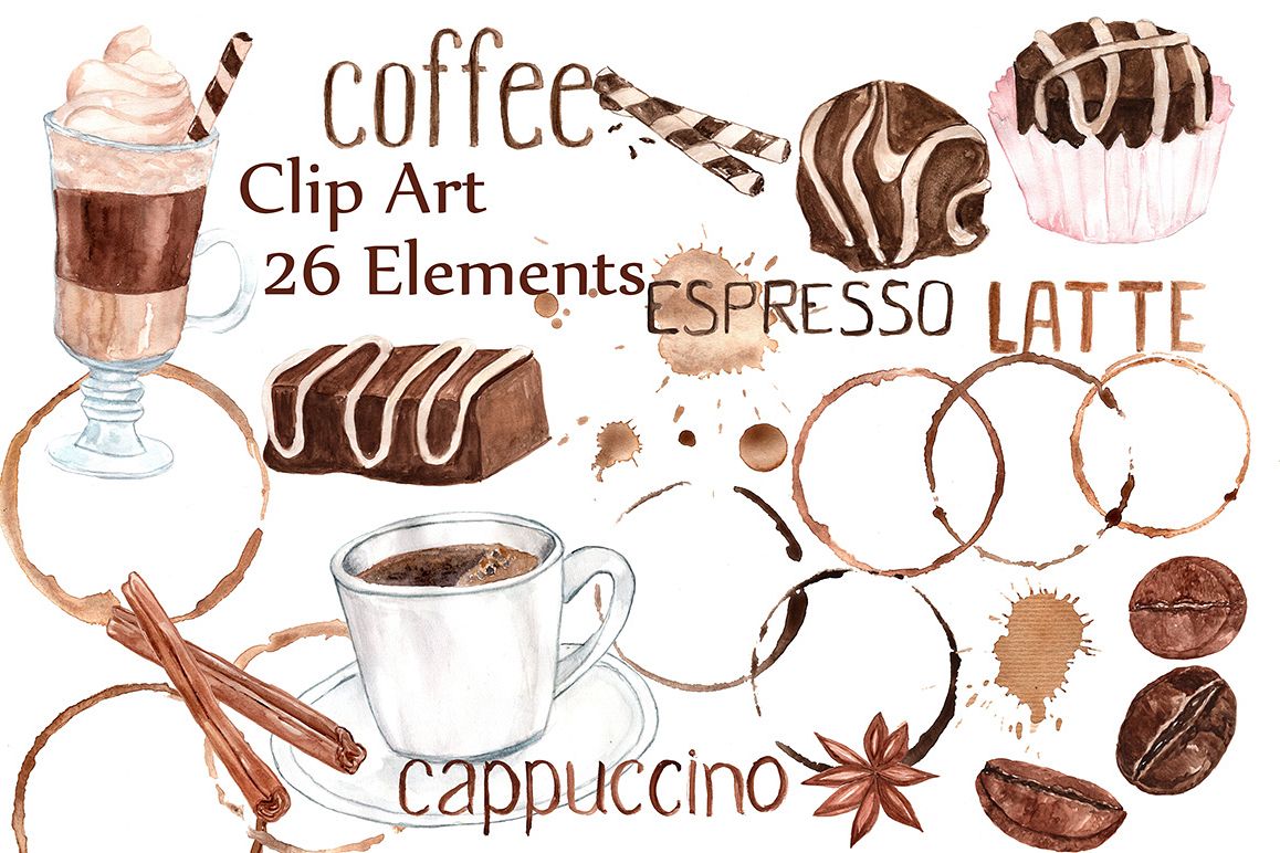 Watercolor coffee clipart (28398) | Illustrations | Design Bundles