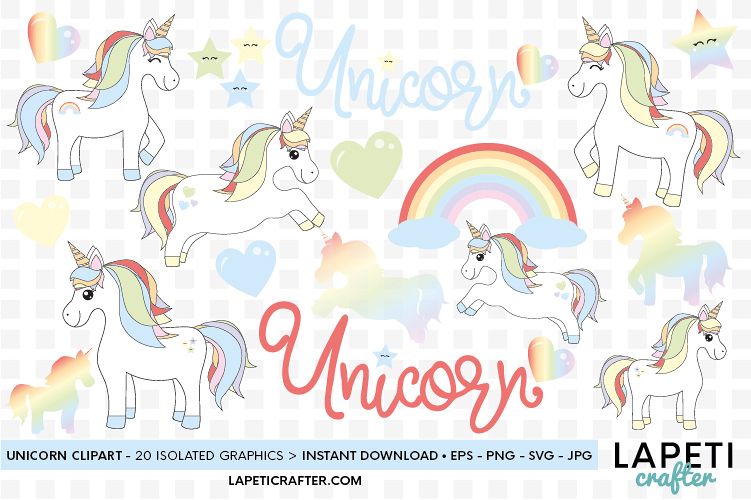 Unicorn clipart, rainbow unicorn digital clipart, svg, png