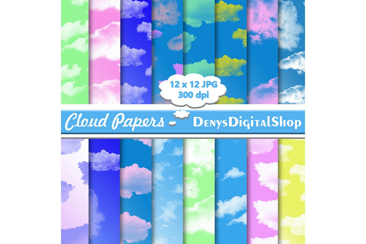 Cloud Digital Paper, Cloud Pattern, Cloud Print, Blue, OFF50
