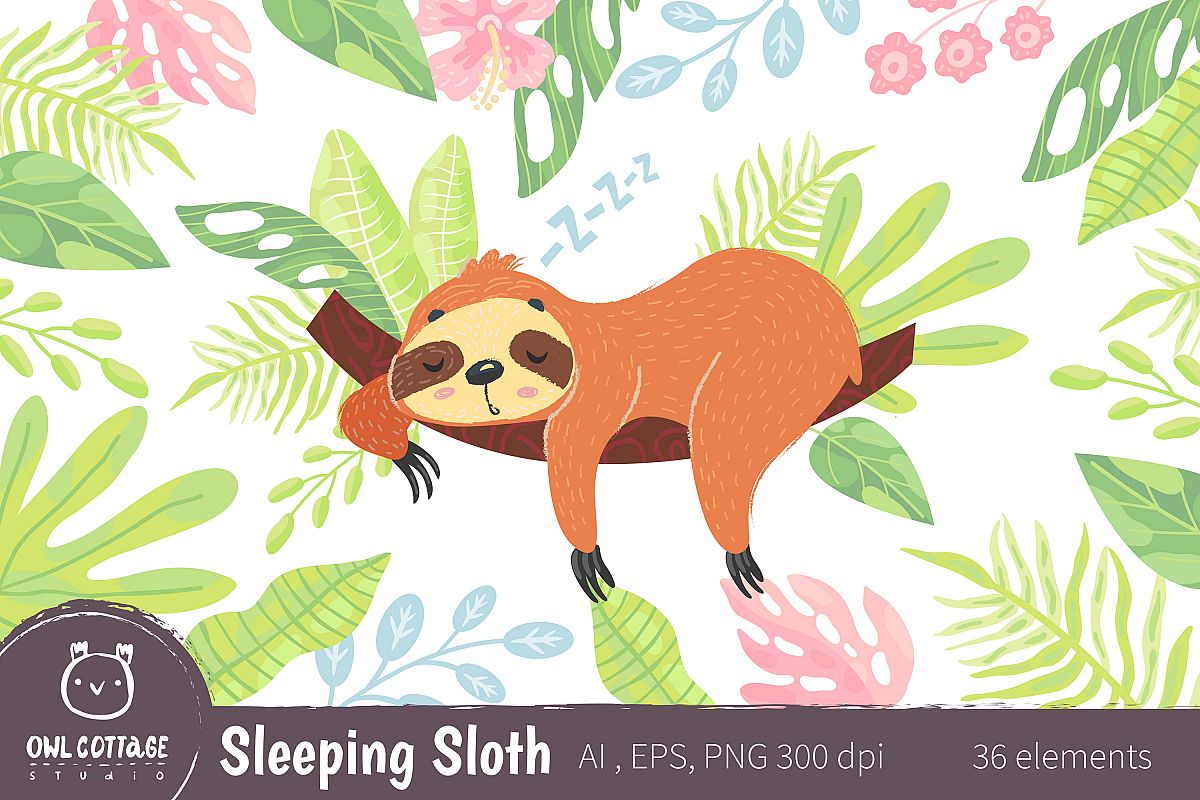 Sleepy Sloth Clipart Collection, Vector and Png