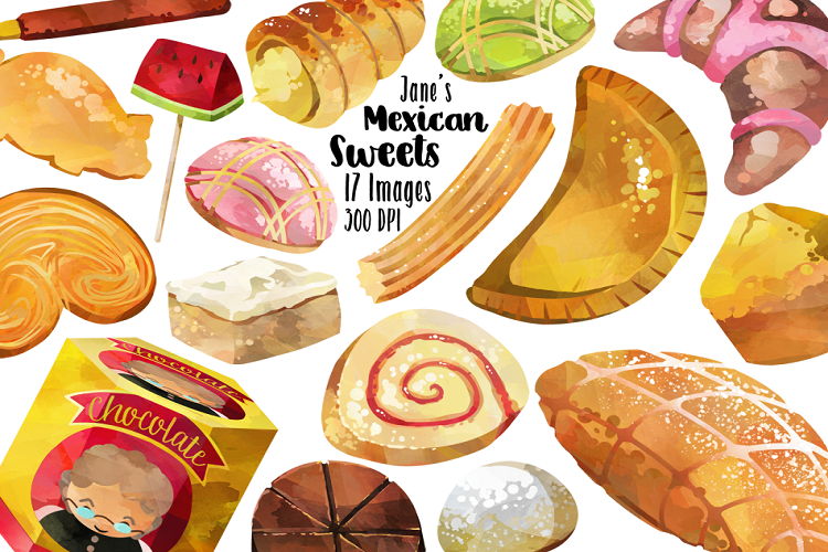 Watercolor Mexican Pastries Clipart (188331) | Illustrations | Design ...
