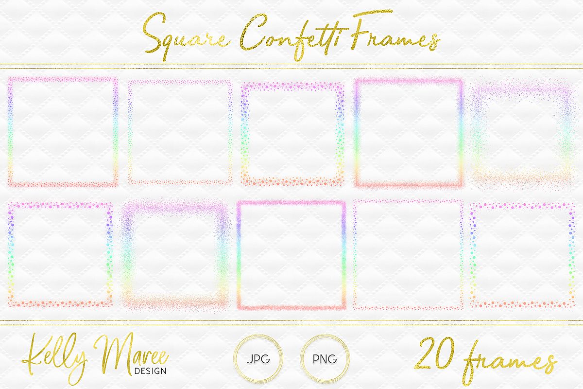 Pastel Rainbow Square Confetti Frames