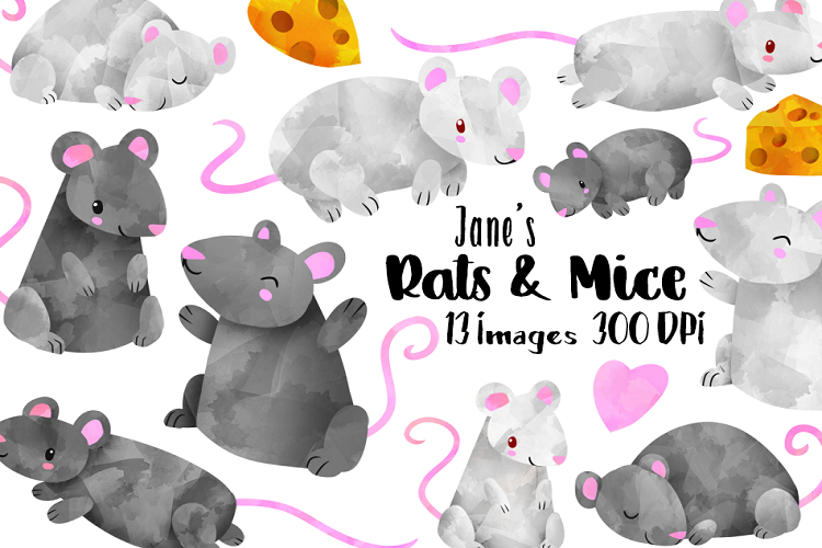 Watercolor Mice Clipart (188332) | Illustrations | Design Bundles