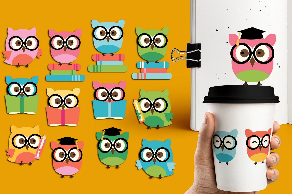 Smart owls clipart / Back to school / owl glasses books (96673 ...