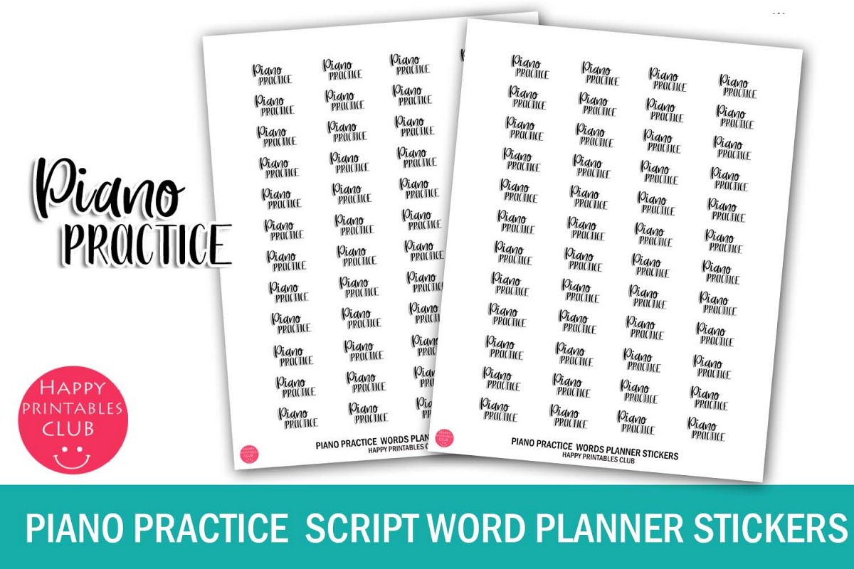 Piano Practice Script Words Planner Stickers- Piano Classes (481495 ...