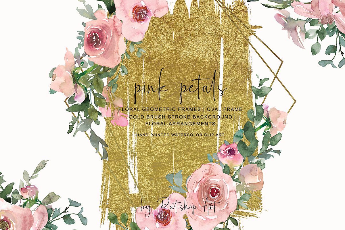 Watercolor Pink Gold Floral Frame Collection