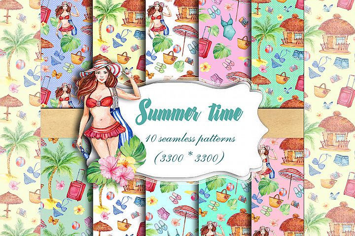 Summer Time Seamless patterns (100984) | Patterns | Design Bundles