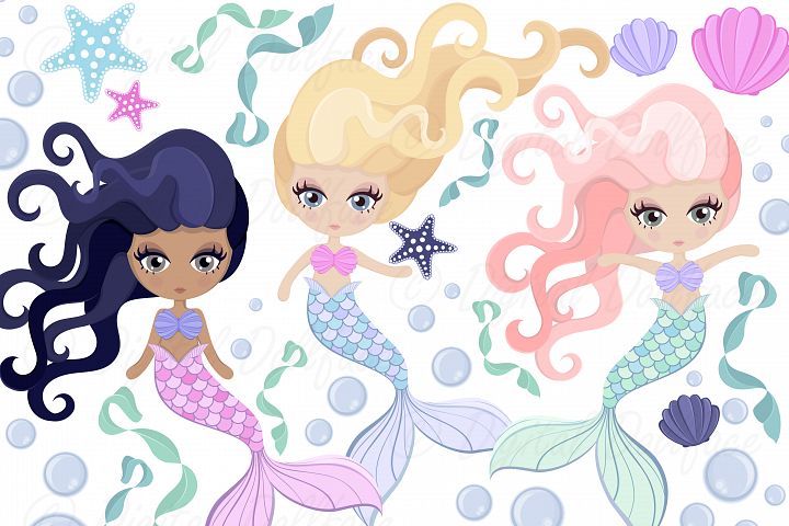 Pastel Mermaid Illustrations Set