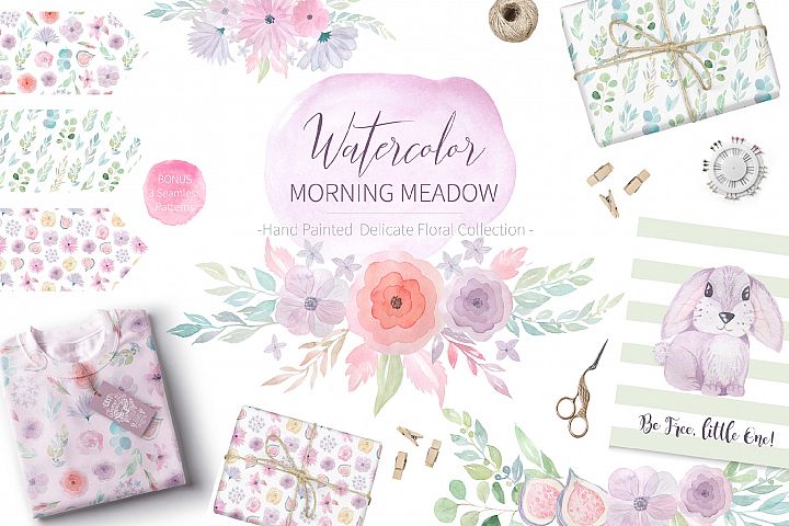 Watercolor Morning Meadow Floral Set (78992) | Illustrations | Design ...