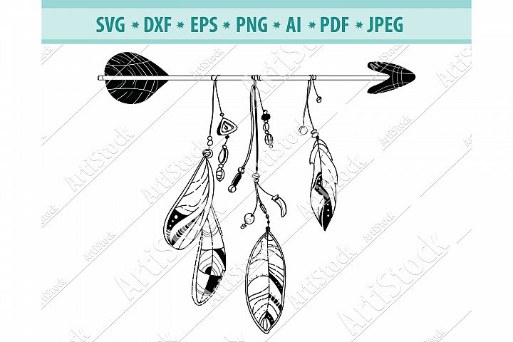 Indian Arrow Svg, Feather svg, Boho svg, Aztec Dxf, Png, Eps