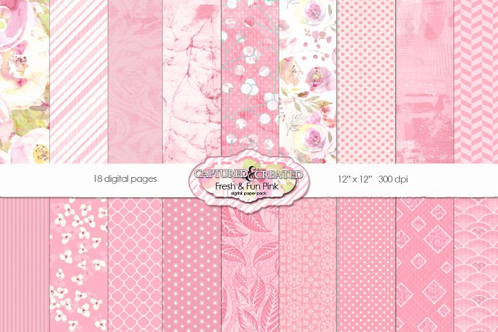 Fresh & Fun Pink Scrapbook Digital Paper Pack 18 (102181) | Backgrounds ...