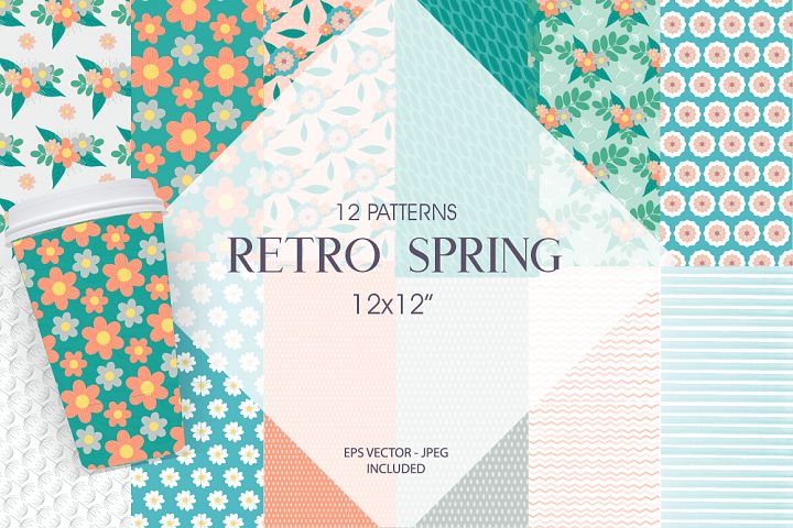 Retro Spring Pattern collection, vector ai, eps and jp