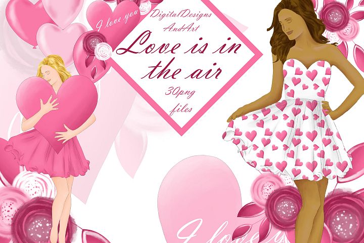 Valentine girl clipart (42229) | Illustrations | Design Bundles
