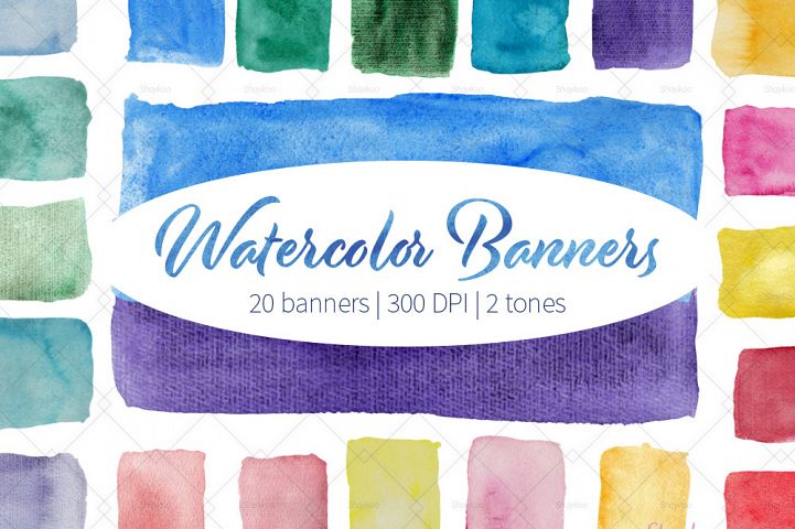 Watercolor Banners Clipart, Handpaint Watercolor Textures, Watercolor ...