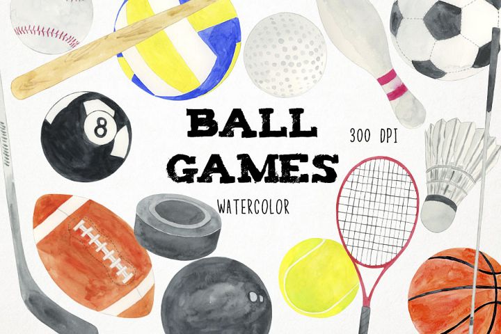 Watercolor Ball Games Clipart, Sports Clipart, Sports PNG (231934 ...
